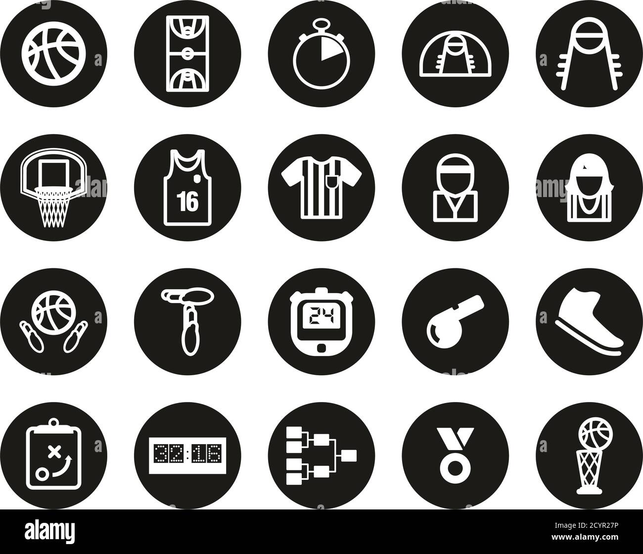 Basketball Icons White On Black Flat Design Circle Set Big Stock Vector ...