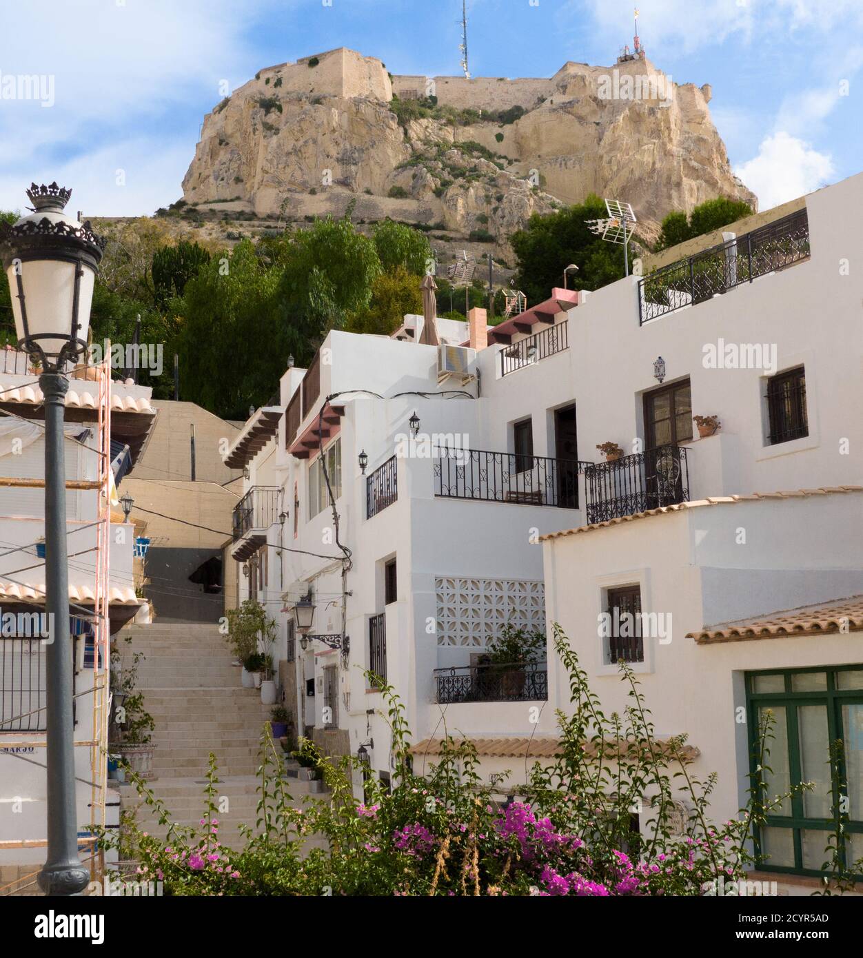Santa Barbara Castle seen from the traditional district of Santa Cruz ...
