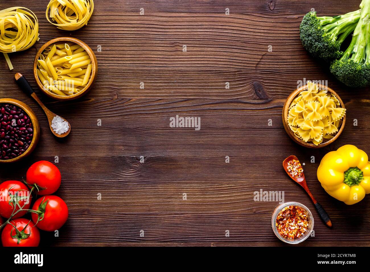 Healthy eating background with vegetables and herbs, top view Stock ...