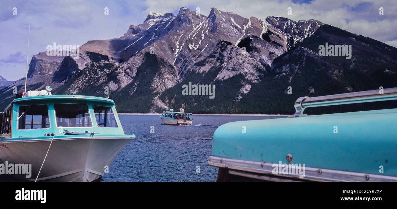 Boat trip cruise. Lake Minnewanka, a glacial lake in Banff National ...