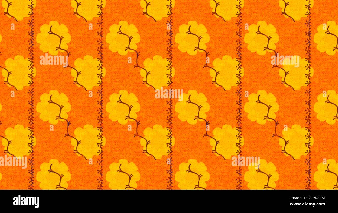 Flower pattern wallpaper fabric in orange and yellow colors. Perfect ...