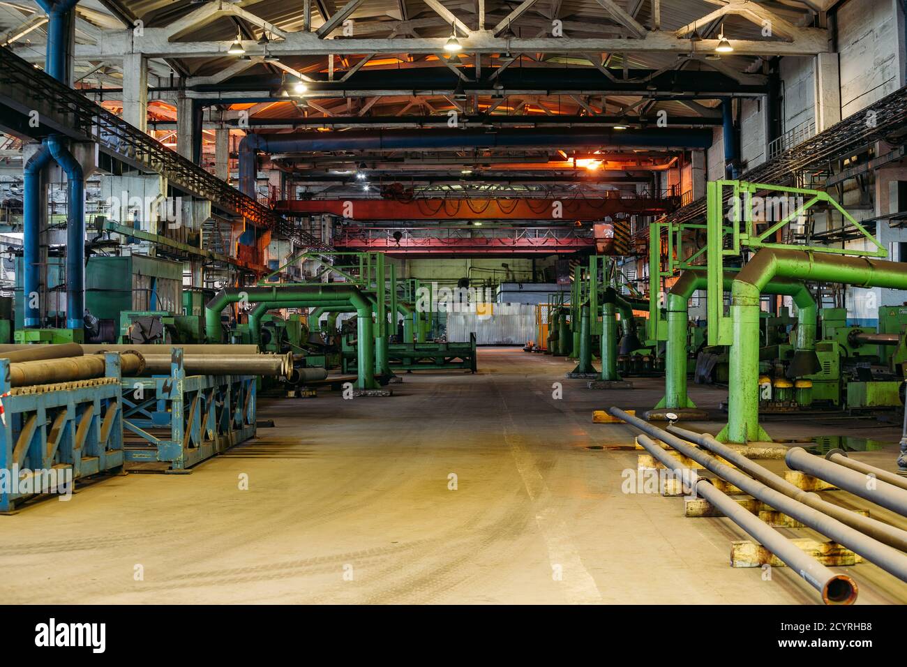 Metalworking workshop. Machine tools in pipe factory Stock Photo - Alamy