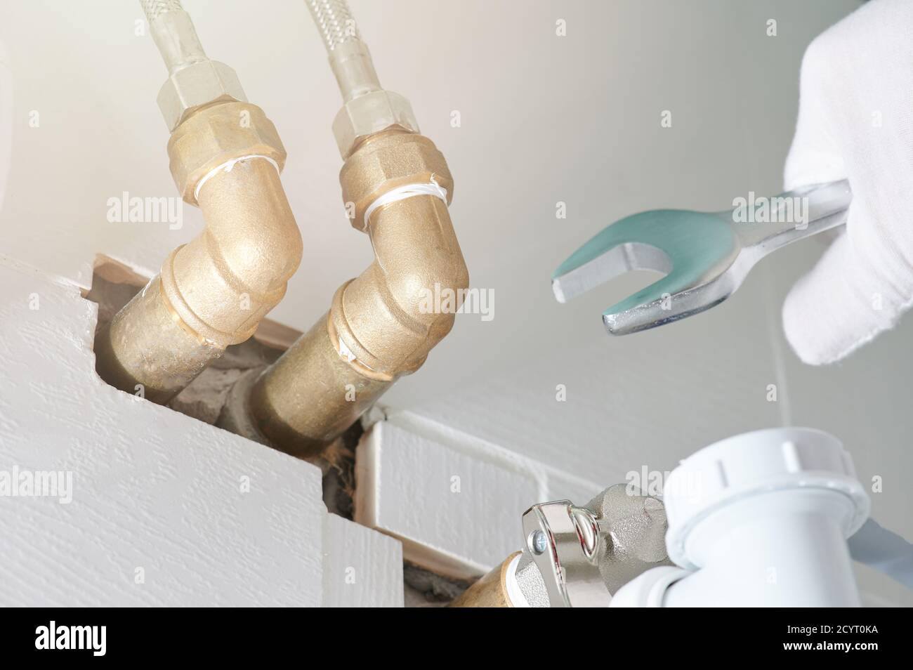 Service of installing drain system close up view Stock Photo - Alamy