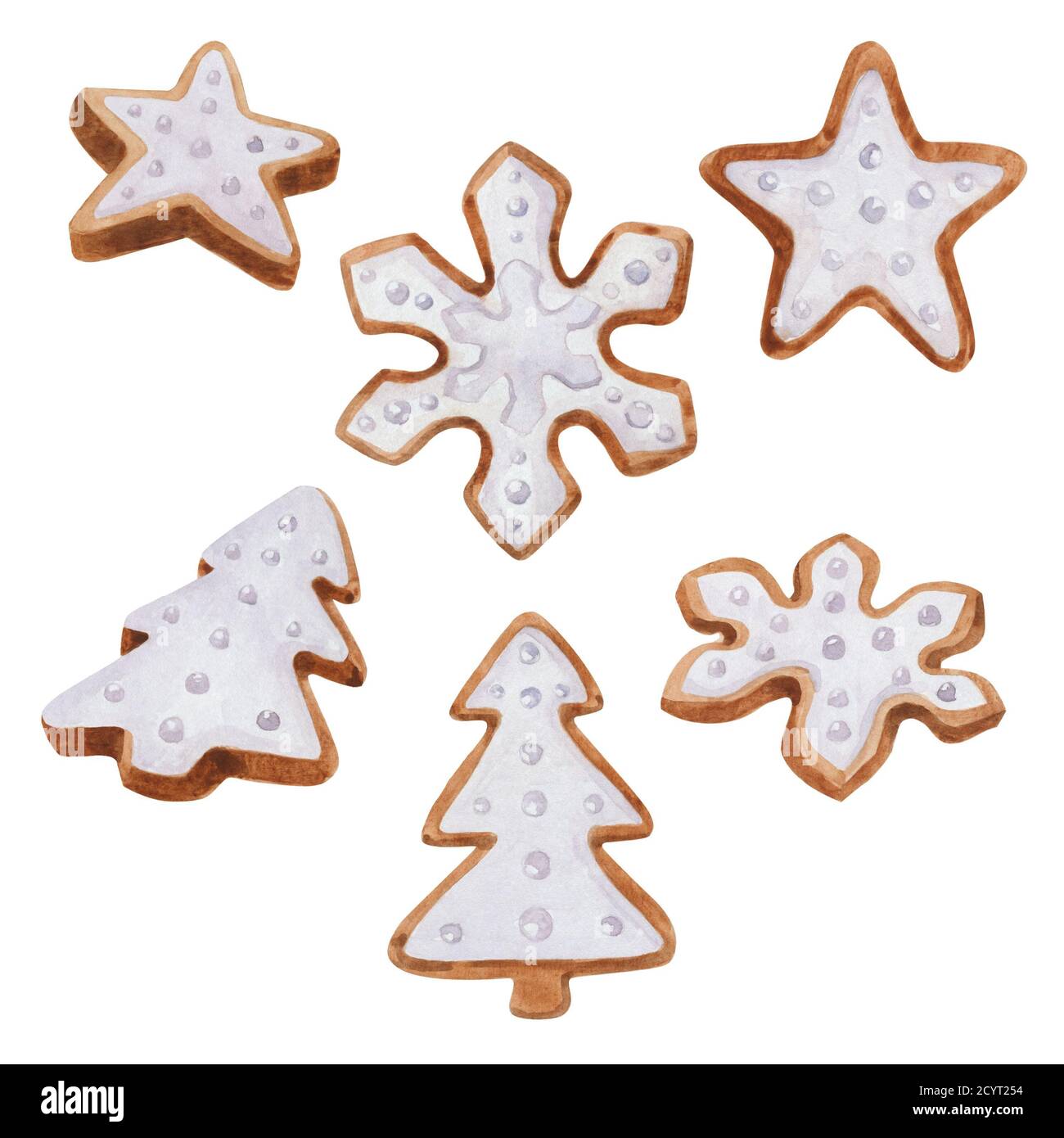 Star-shaped biscuits with white icing hand painted clipart isolated on ...