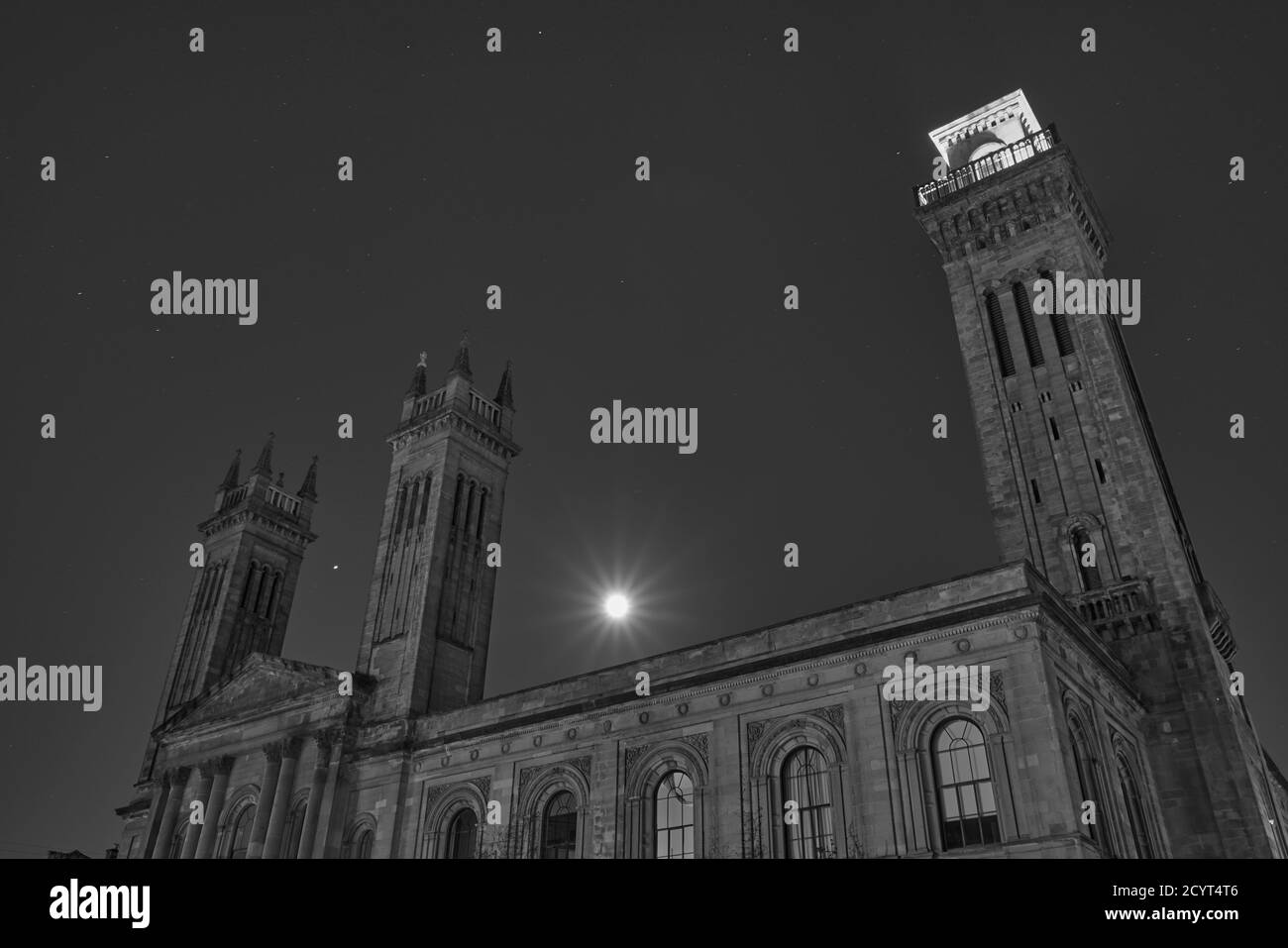 Trinity Towers or the former Free Church Collage with a full moon and ...