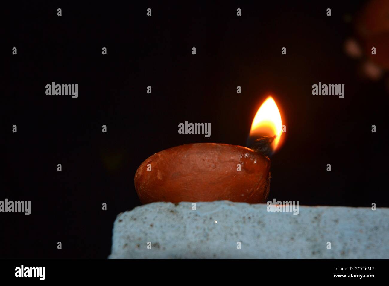 Oil lamps with flame. deepawali or diwali is celebrated by hindus by ...