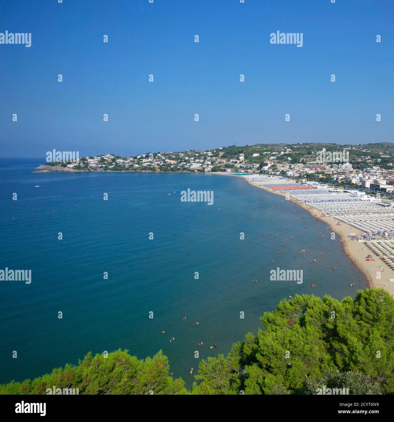 aerial view of a large beach in gaeta seen from the hill above Stock ...