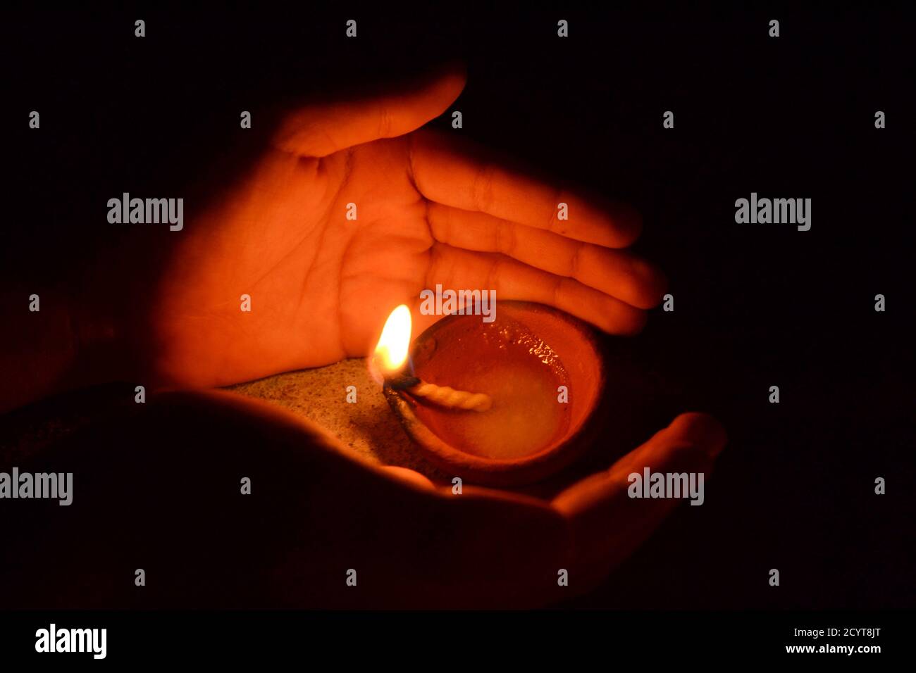 Oil lamps with flame. deepawali or diwali is celebrated by hindus by ...