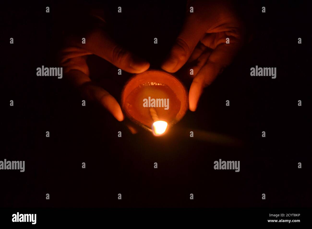 Oil lamps with flame. deepawali or diwali is celebrated by hindus by ...