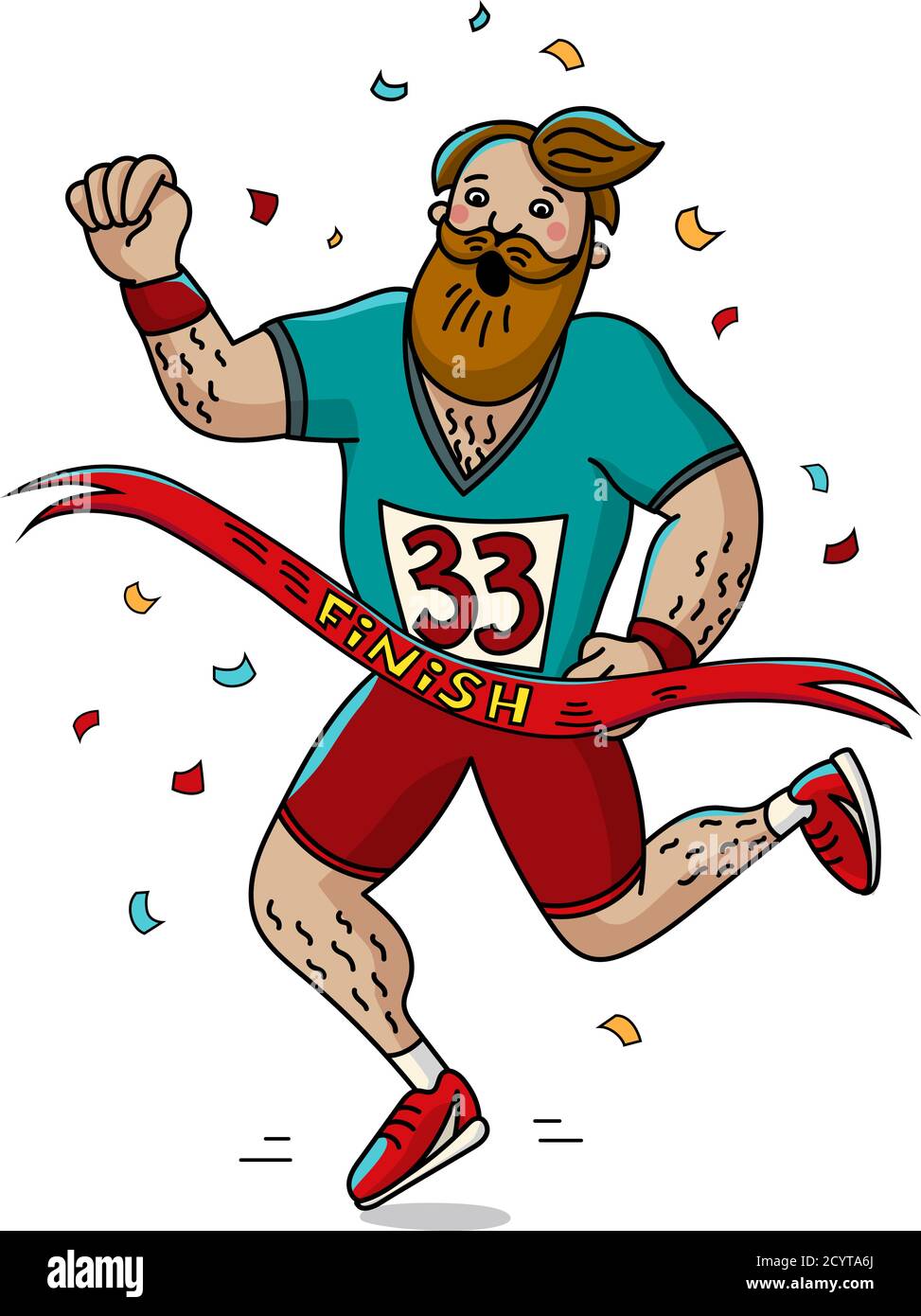 Man runner cross the finish line. Cartoon style. Marathon Stock Vector ...