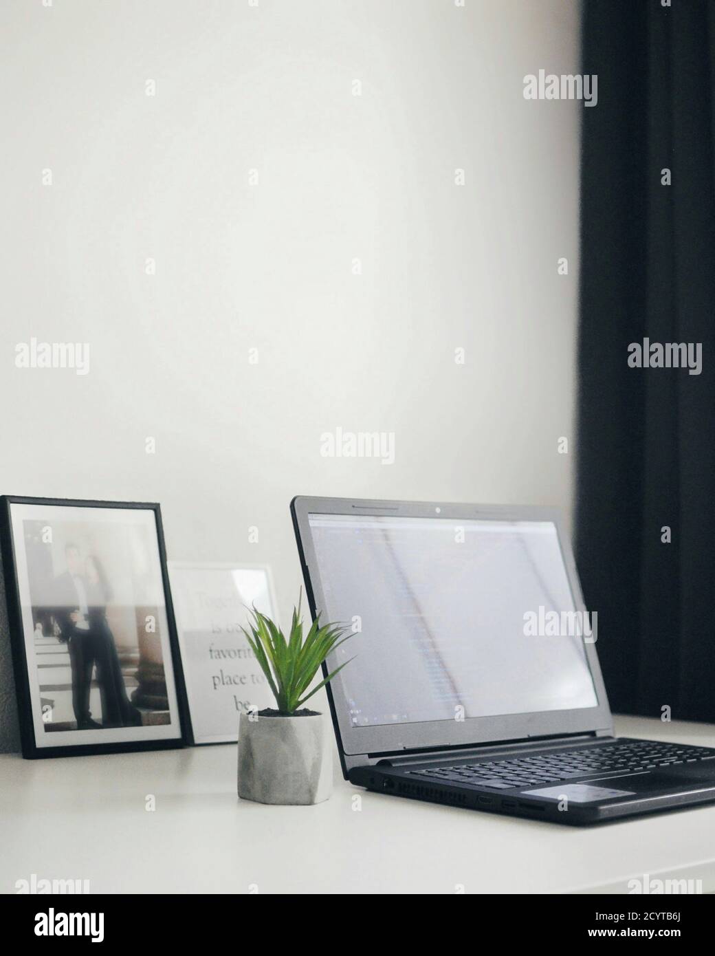 Cozy work place at home. Simple modern interior. Remote job or ...