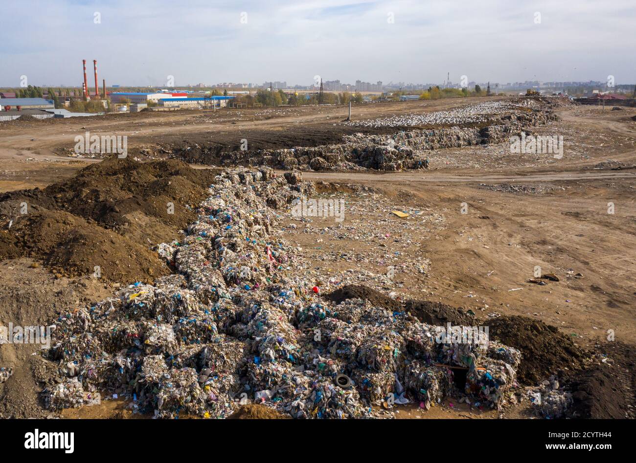 aerial view of the city's garbage dump on the outskirts of the city ...