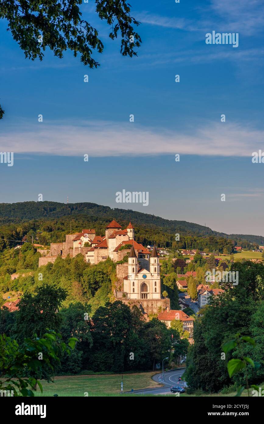Cityscape of Aarburg and the medieval Aarburg Castle in Switzerland ...
