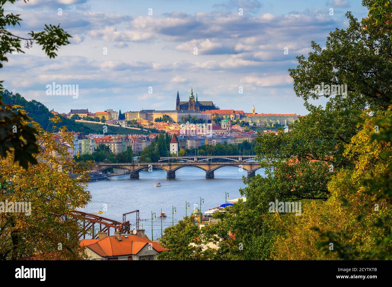 Prague Castle and Vltava river as seen from the Upper Castle Stock ...