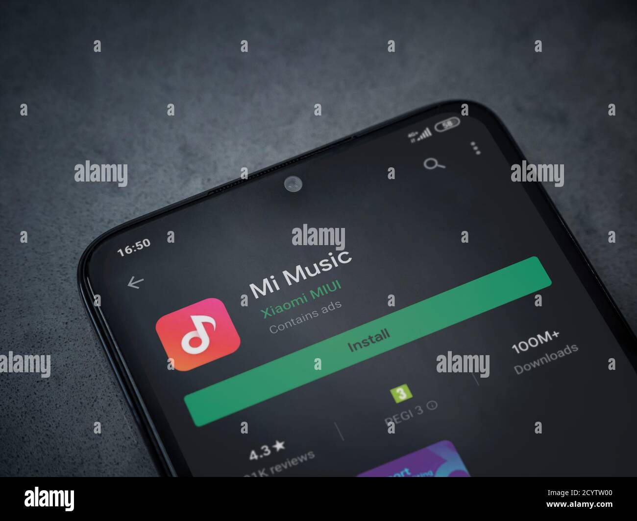 Lod, Israel - July 8, 2020: Mi Music app play store page on the display ...