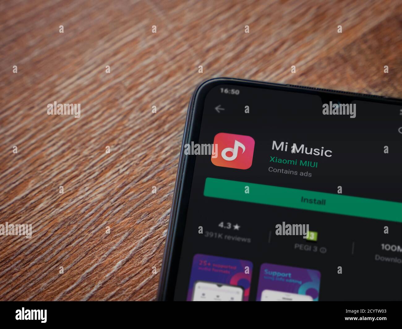 Lod, Israel - July 8, 2020: Mi Music app play store page on the display ...