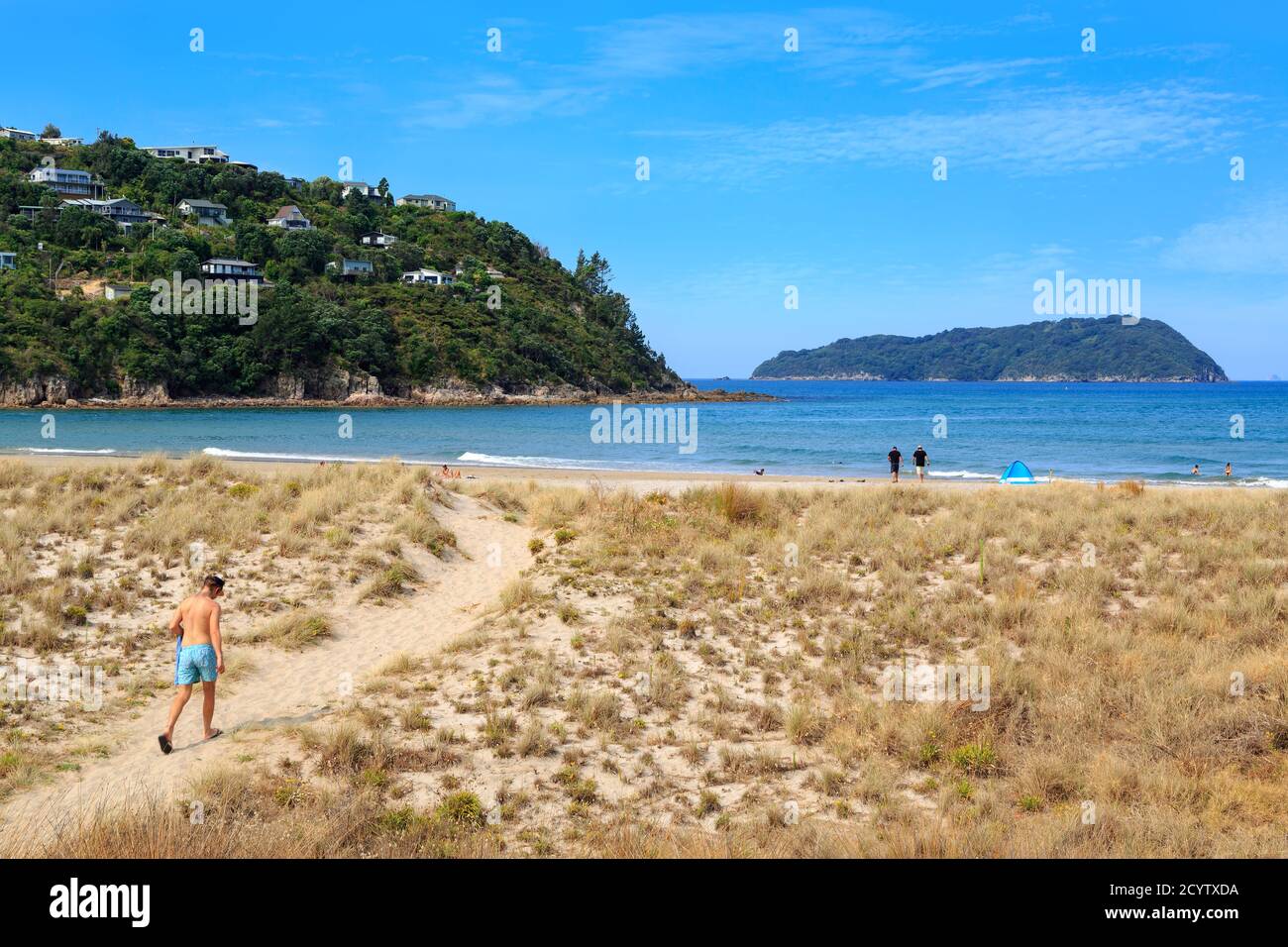 Pauanui Beach on the Coromandel Peninsula, New Zealand, in summer. In ...