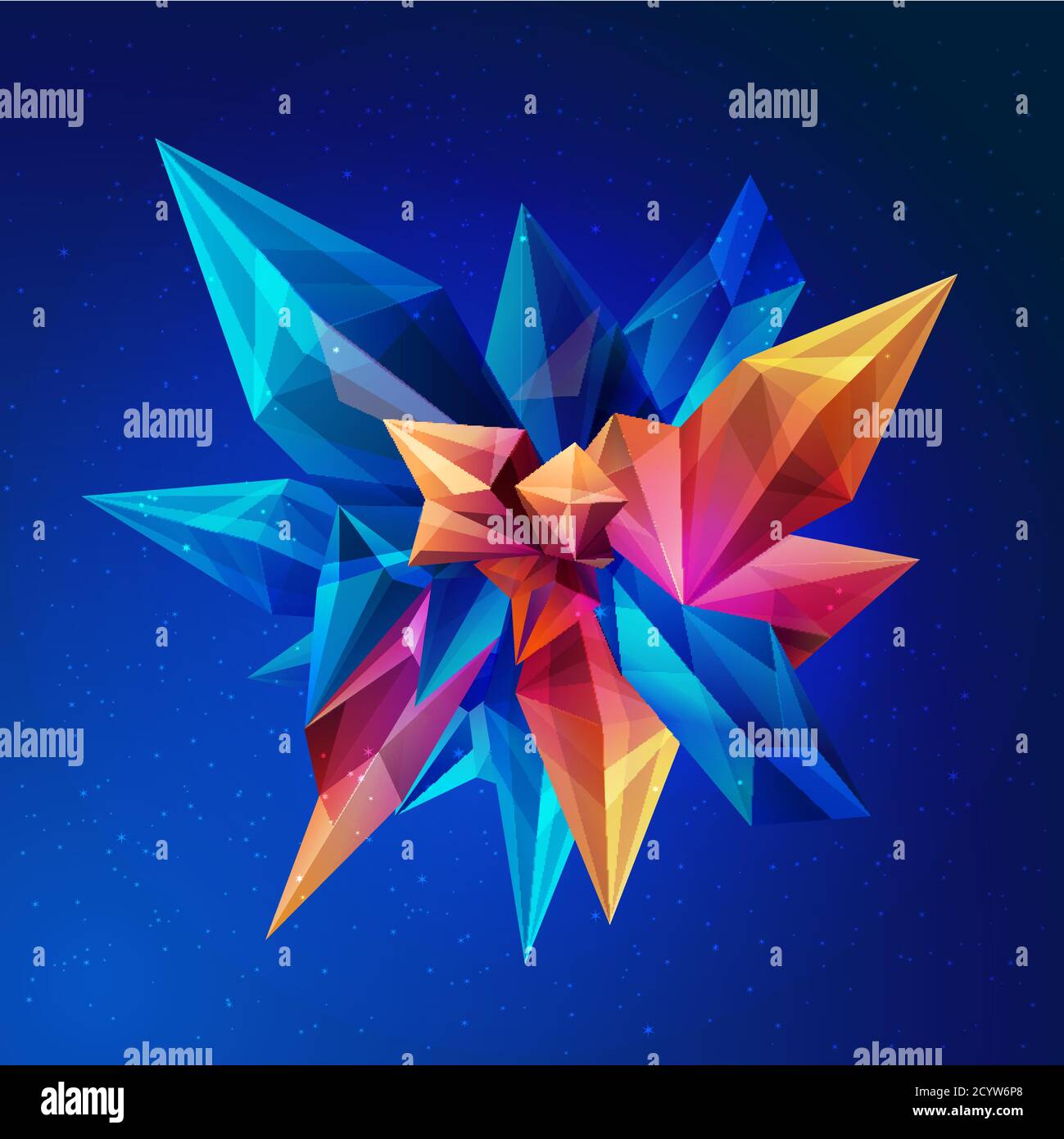 Image of a faceted crystal. Glass asteroid in outer space. Abstract ...