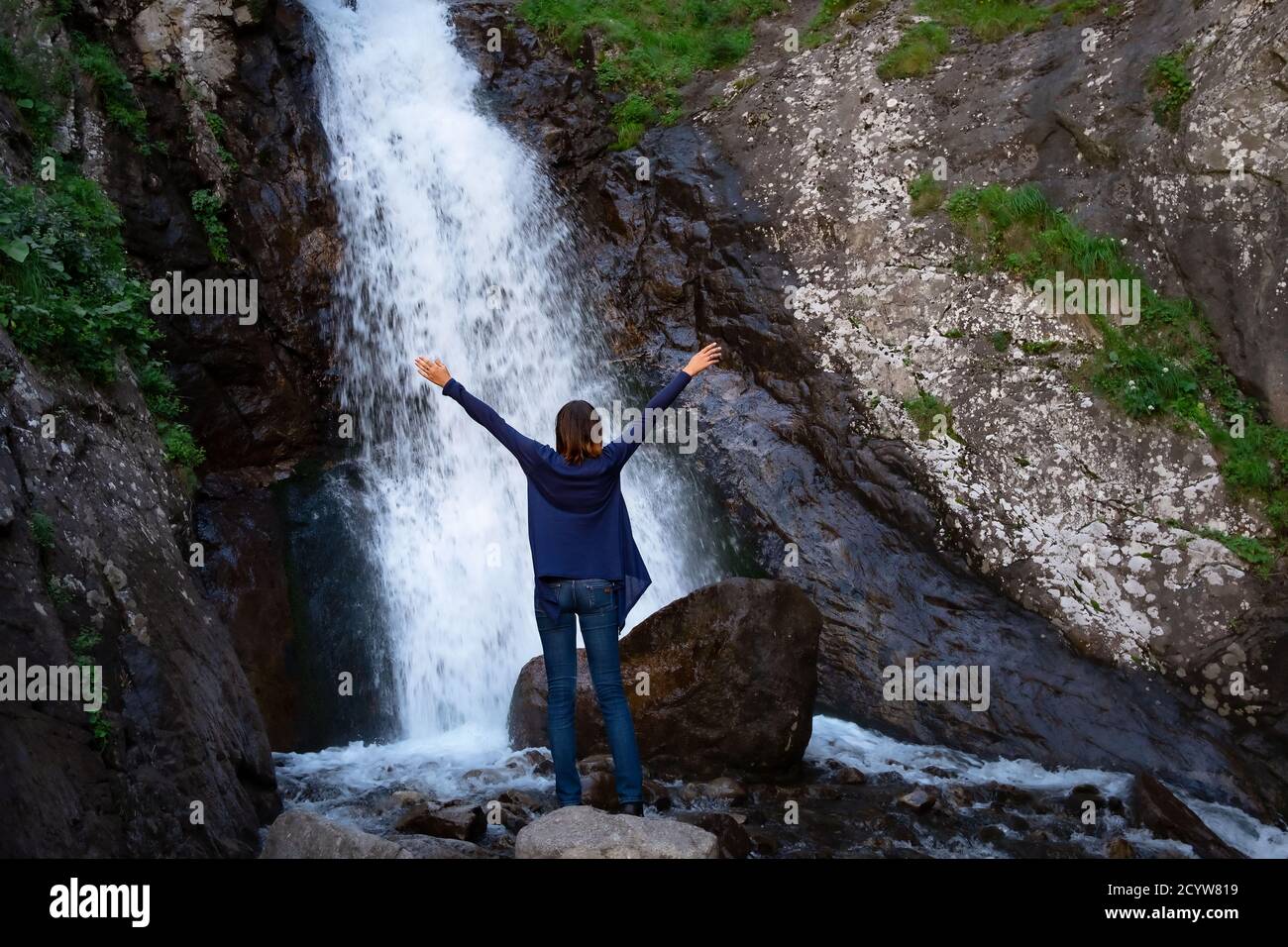 Woman standing in forest praying hi-res stock photography and images ...