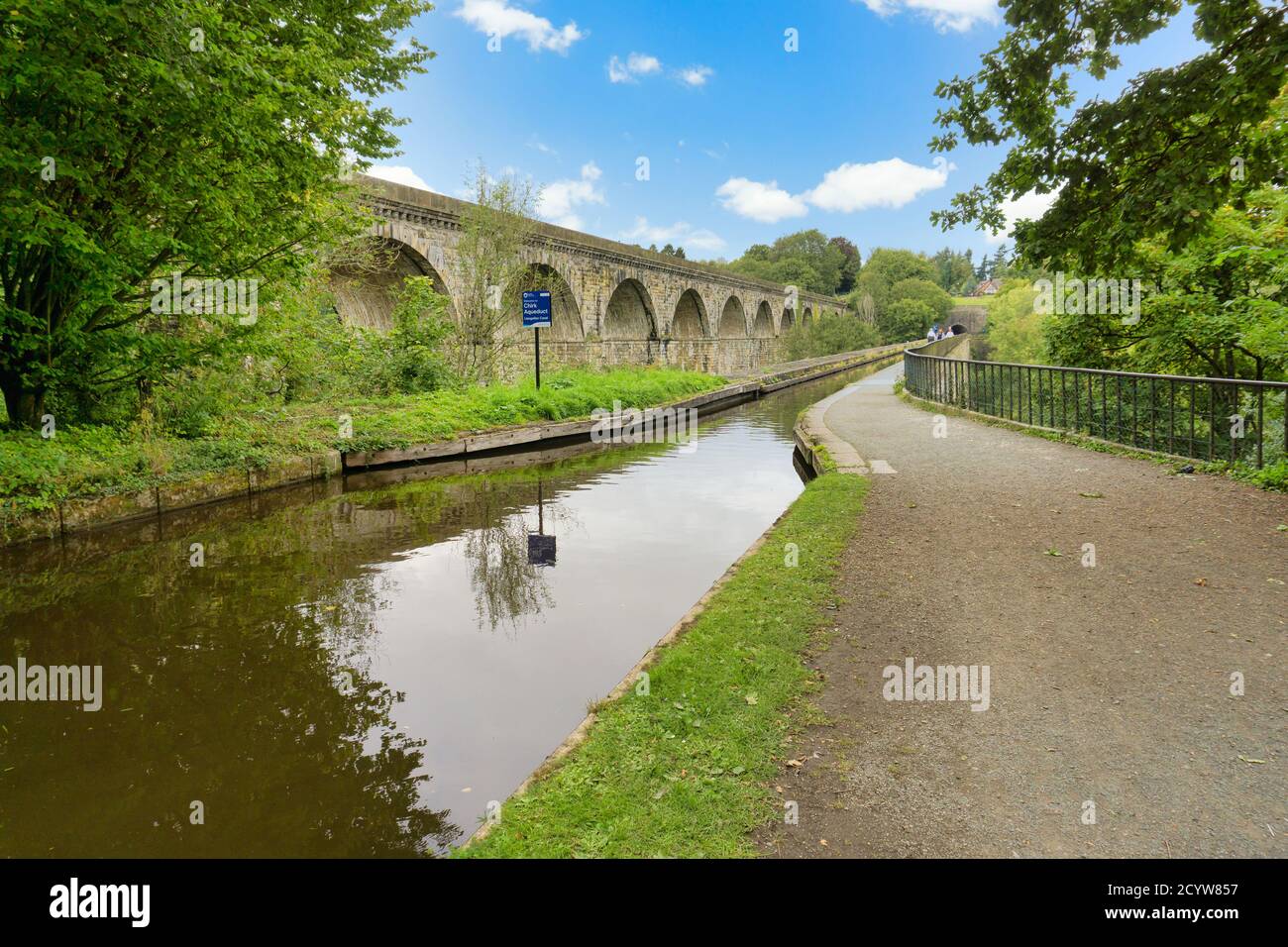 Chirk aqueduct built in 1801 and railway viaduct built in 1848 to carry ...