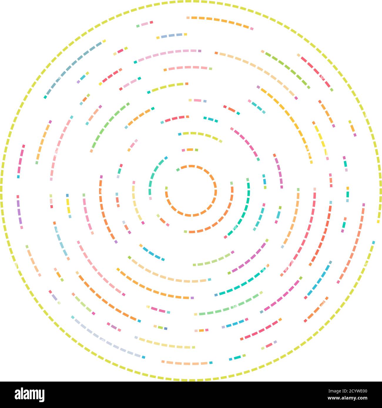Abstract circular ,radial design element. Geometric radiating dashed ...