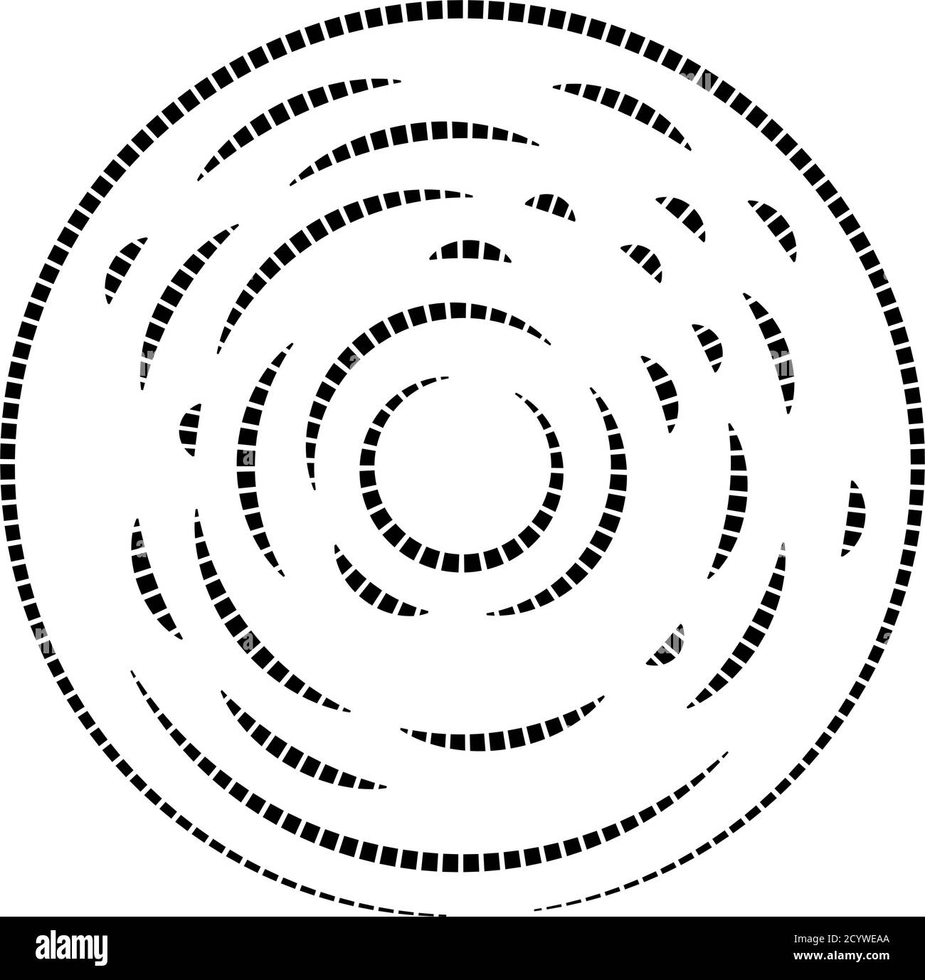 Abstract circular ,radial design element. Geometric radiating dashed ...