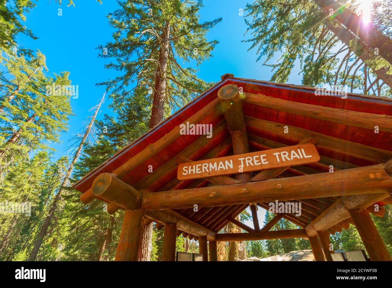 General Sherman tree trail gate in Sequoia National Park, Sierra Nevada ...
