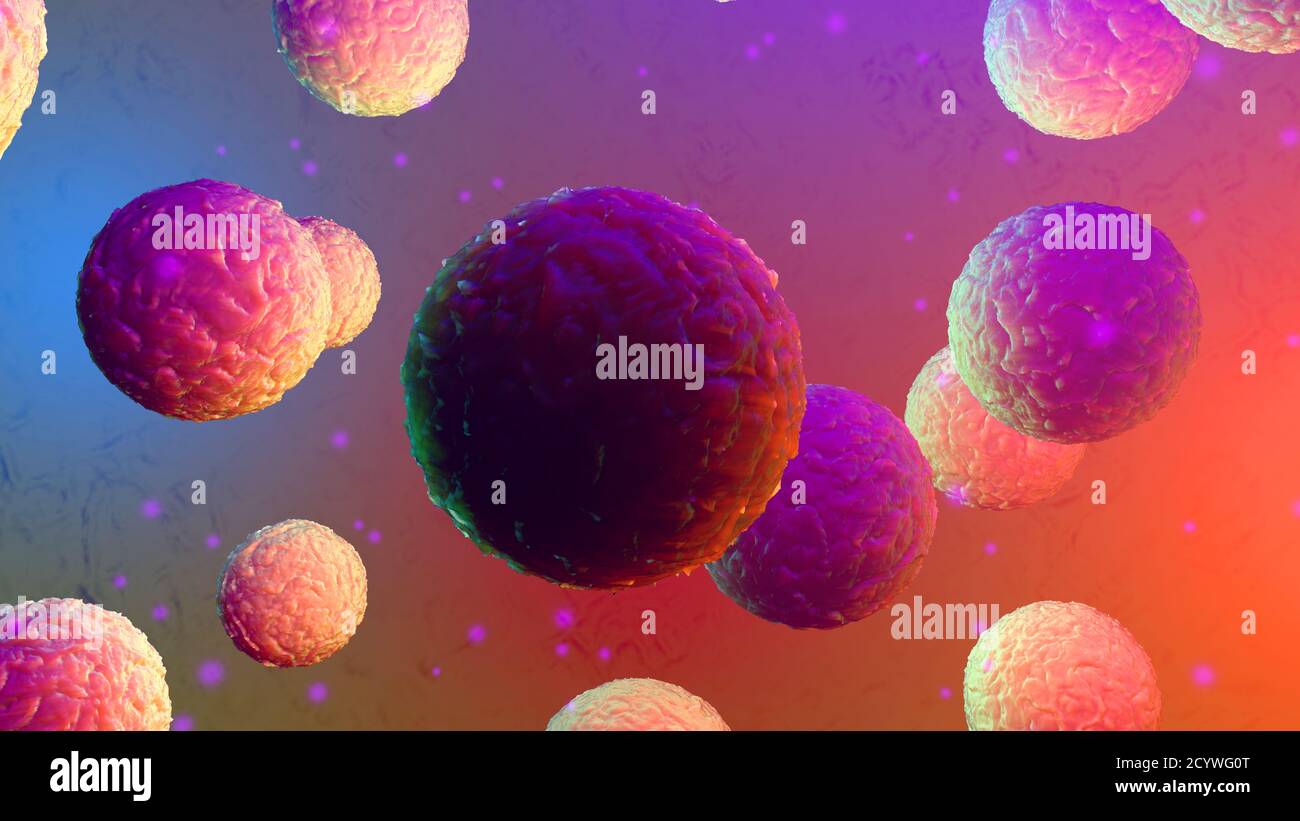 3D Illustration of floating stem cells or cancer cells in the body ...