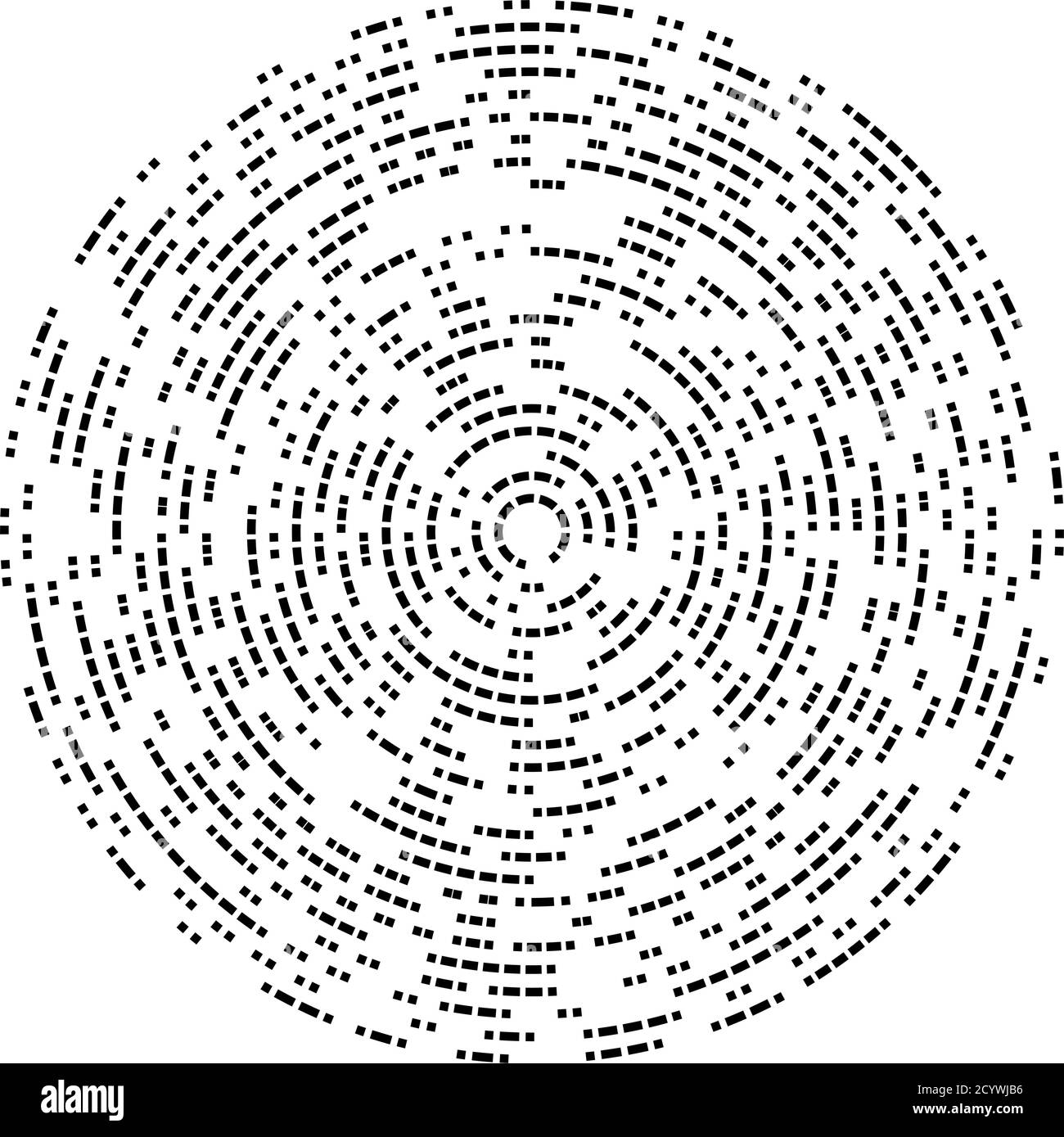 Abstract circular ,radial design element. Geometric radiating dashed ...