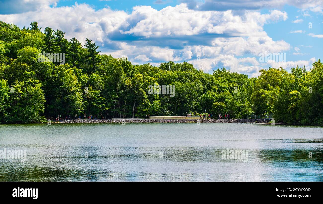 Mont Saint-Bruno Park, Canada - August 30 2020: Lake view in the Mont ...