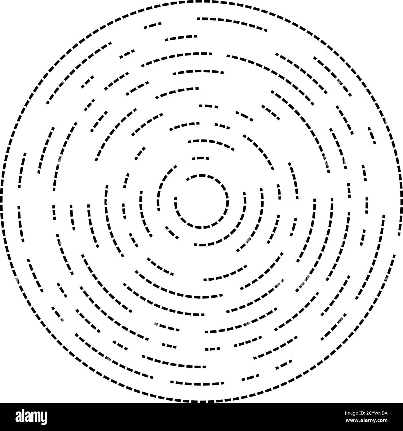 Abstract circular ,radial design element. Geometric radiating dashed ...