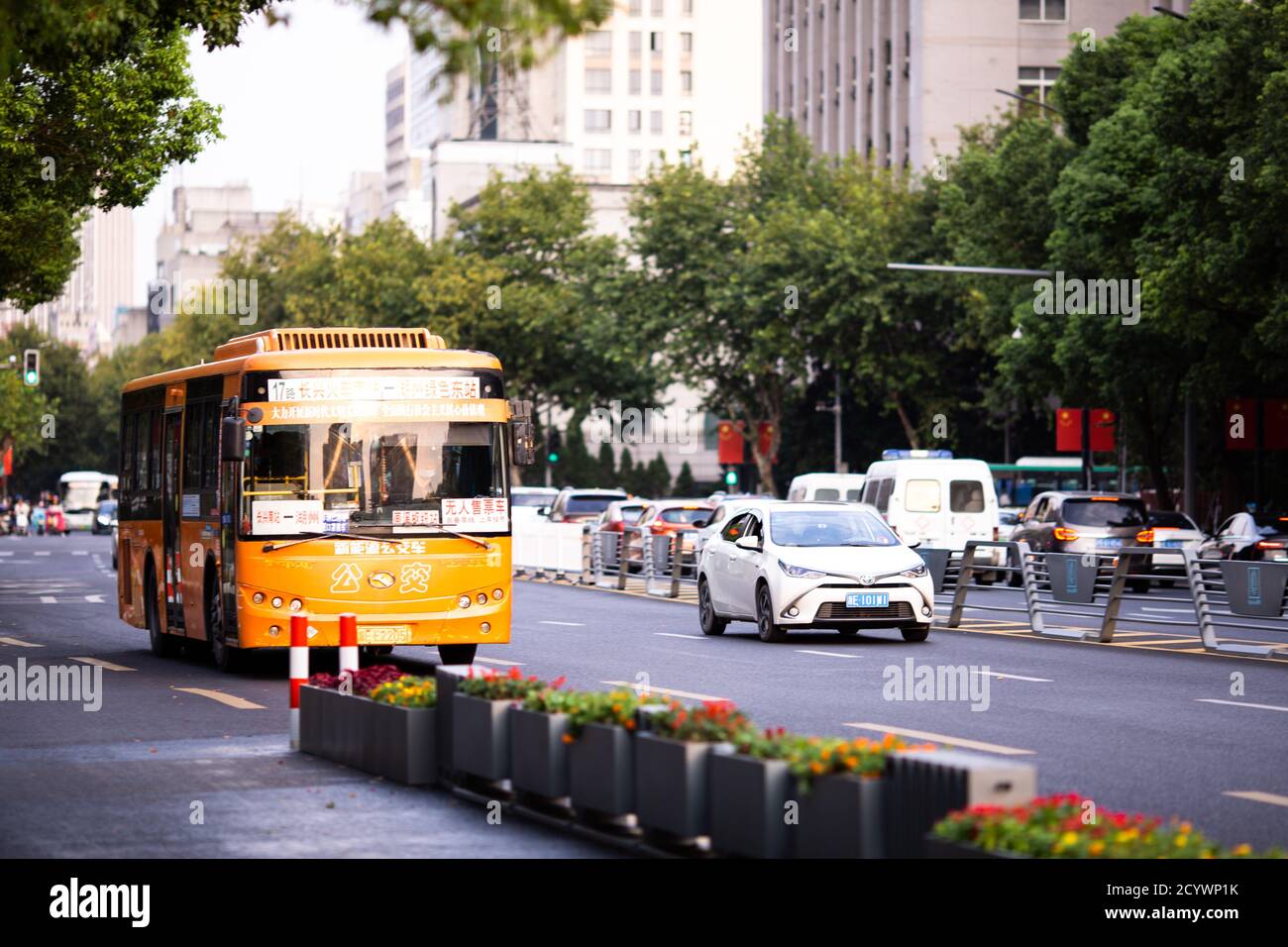 Bus and Car rush hours city street. Cars on road in traffic jam Stock ...