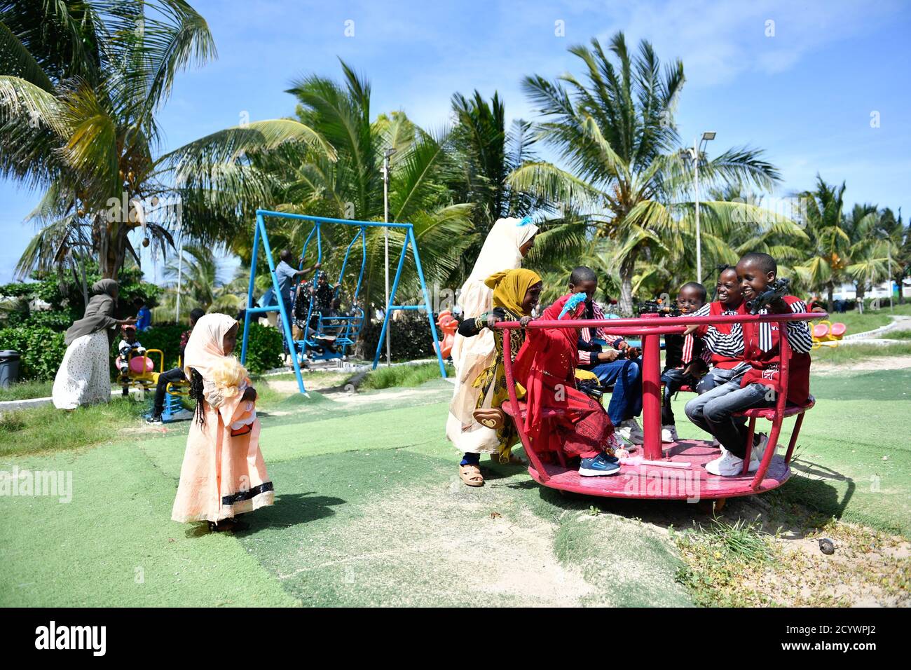 Children play at the Peace Garden children playground in central ...