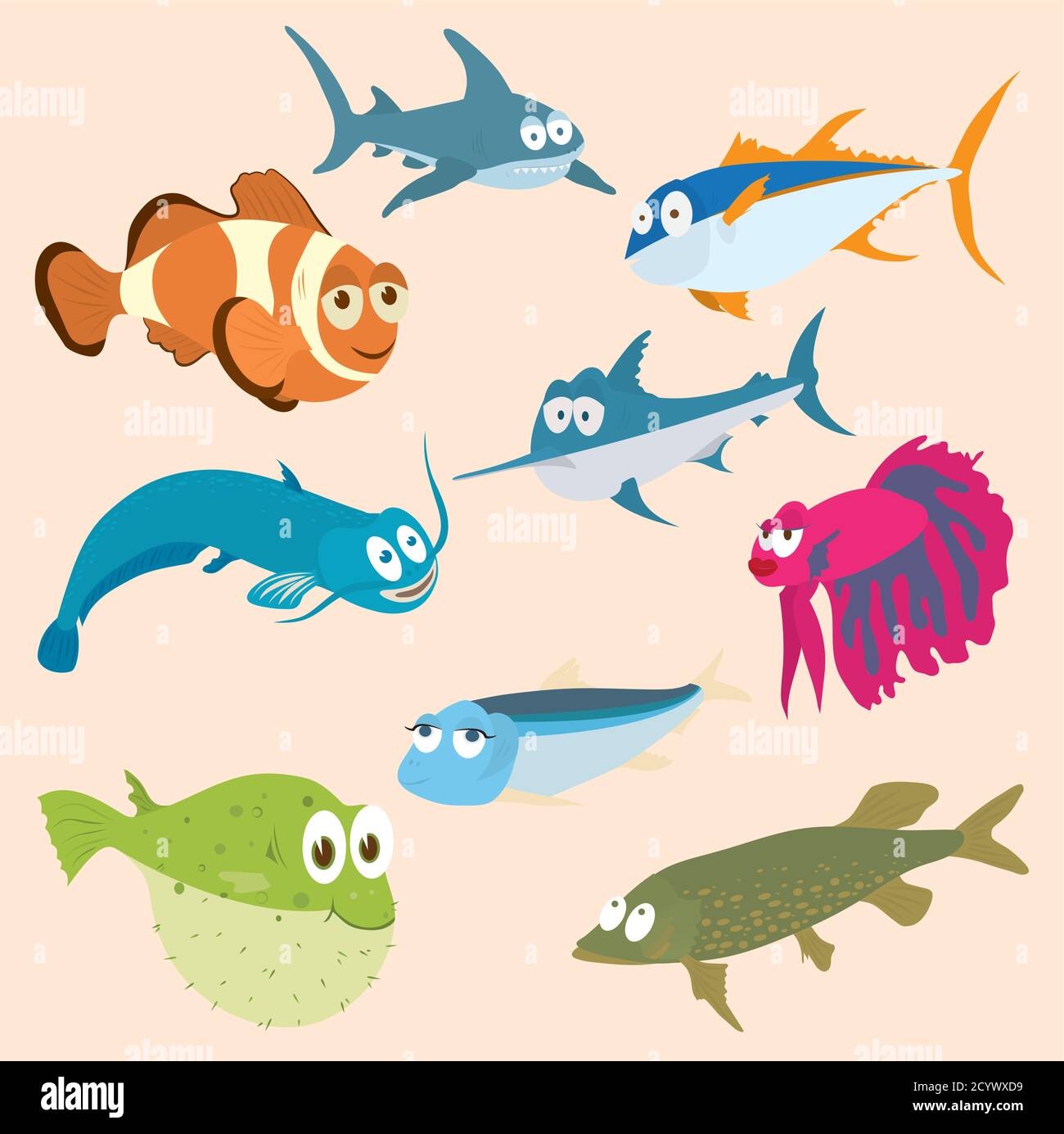 Vector illustration of set of sea creatures Stock Vector Image & Art ...