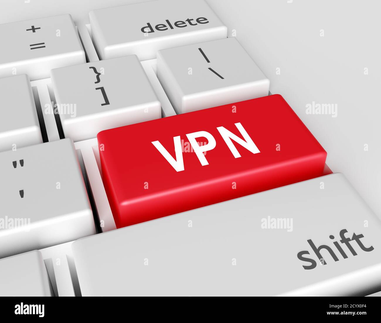 Word VPN written on a computer keyboard. Conceptual image on a computer key Enter. 3d rendering ...