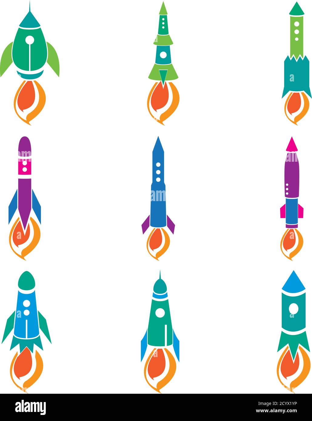 Launch icon. Colored rockets. The rocket set vector. Icon design ...