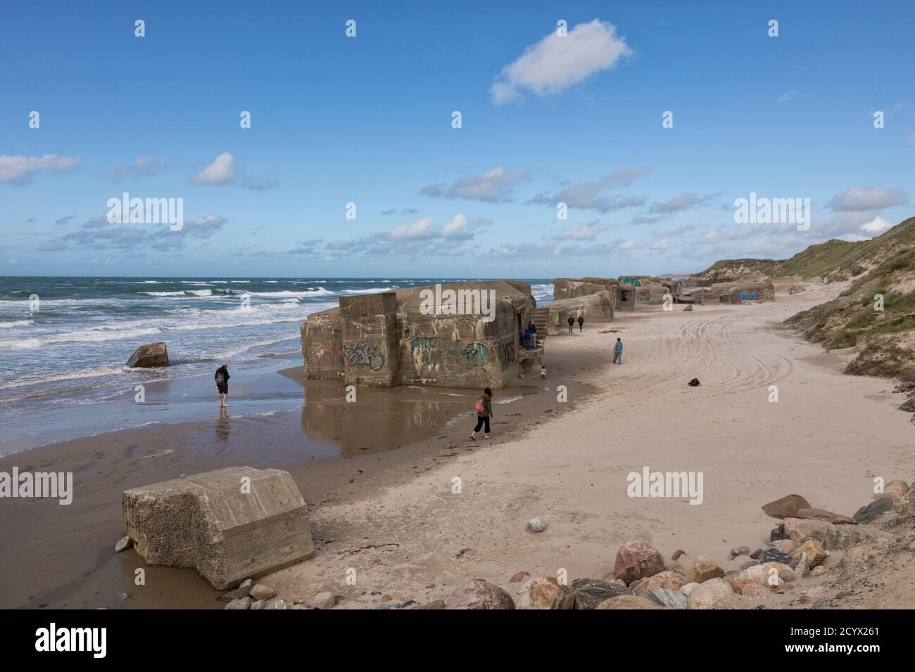 Tourists visiting remains of bunkers from the Atlantic Wall at the ...