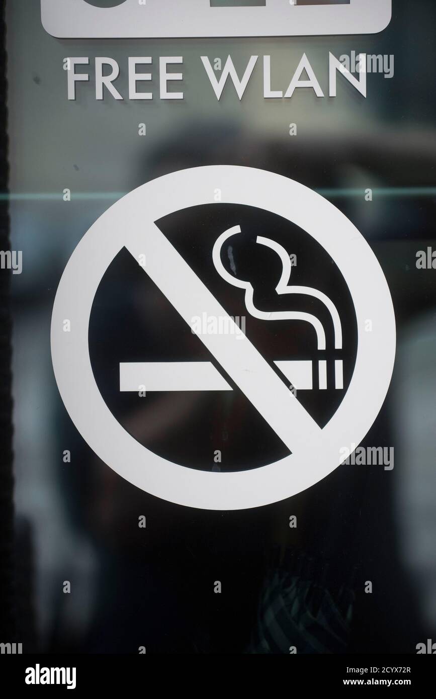 smoking ban or smoking prohibited sign with pictogram of a filter ...