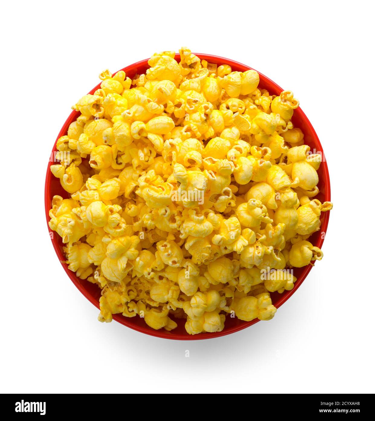 Red Bowl of Popcorn Top View Isolated on White Stock Photo - Alamy