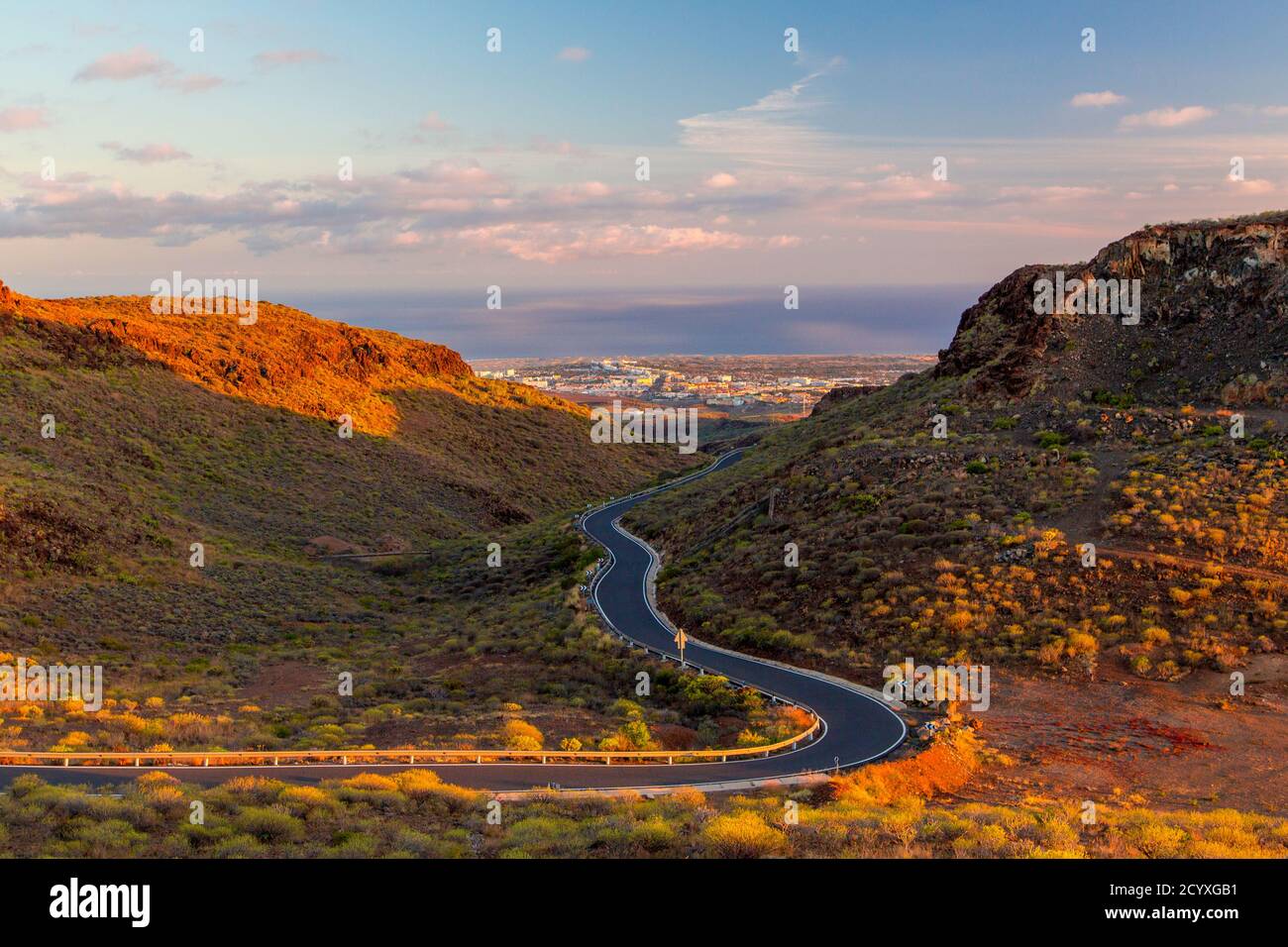 Beautiful empty road through the canyon to the Atlantic ocean on the ...