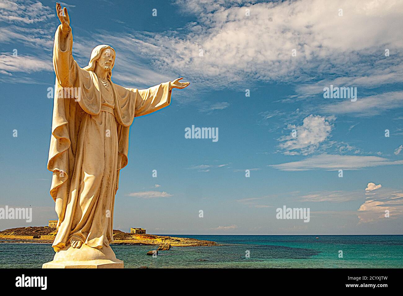 Christ the protector placed in front of the island of currents which ...