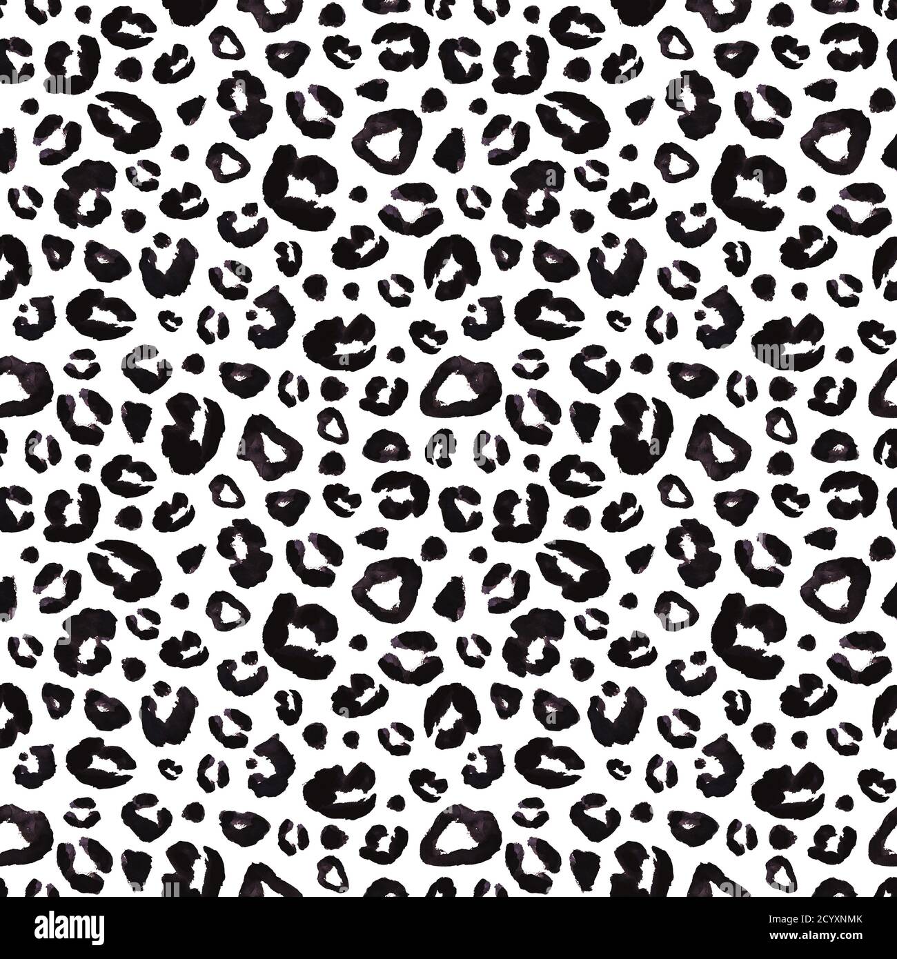 Snow Leopard black and white seamless texture. Watercolor hand drawn ...