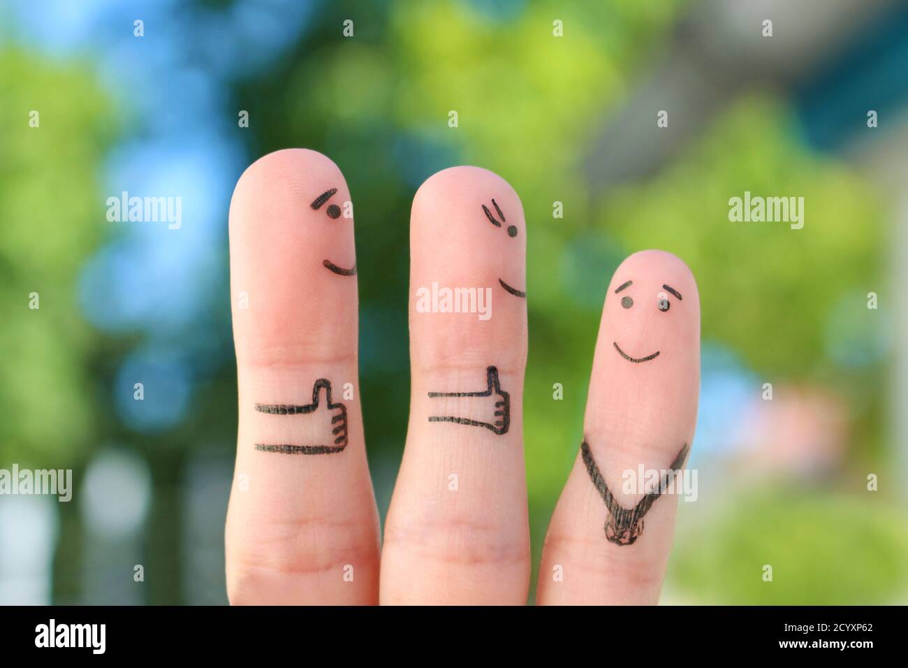 Fingers art of happy family. Concept parents are proud of their child ...