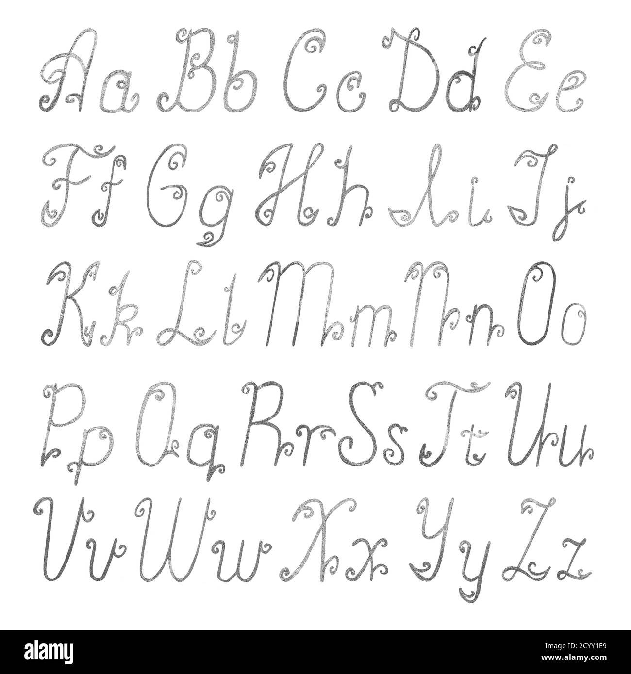 Silver brushed latin alphabet isolated on white background. Set of ...