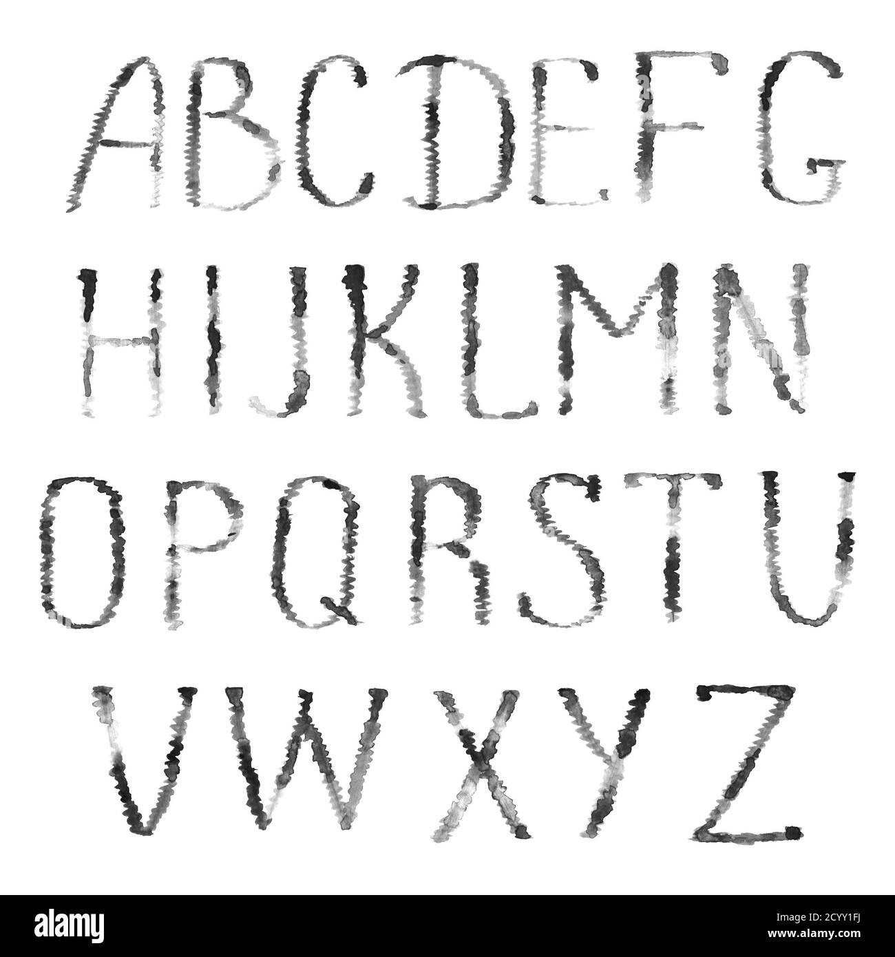 Black alphabet. Watercolour hand drawn latin alphabet isolated on white ...