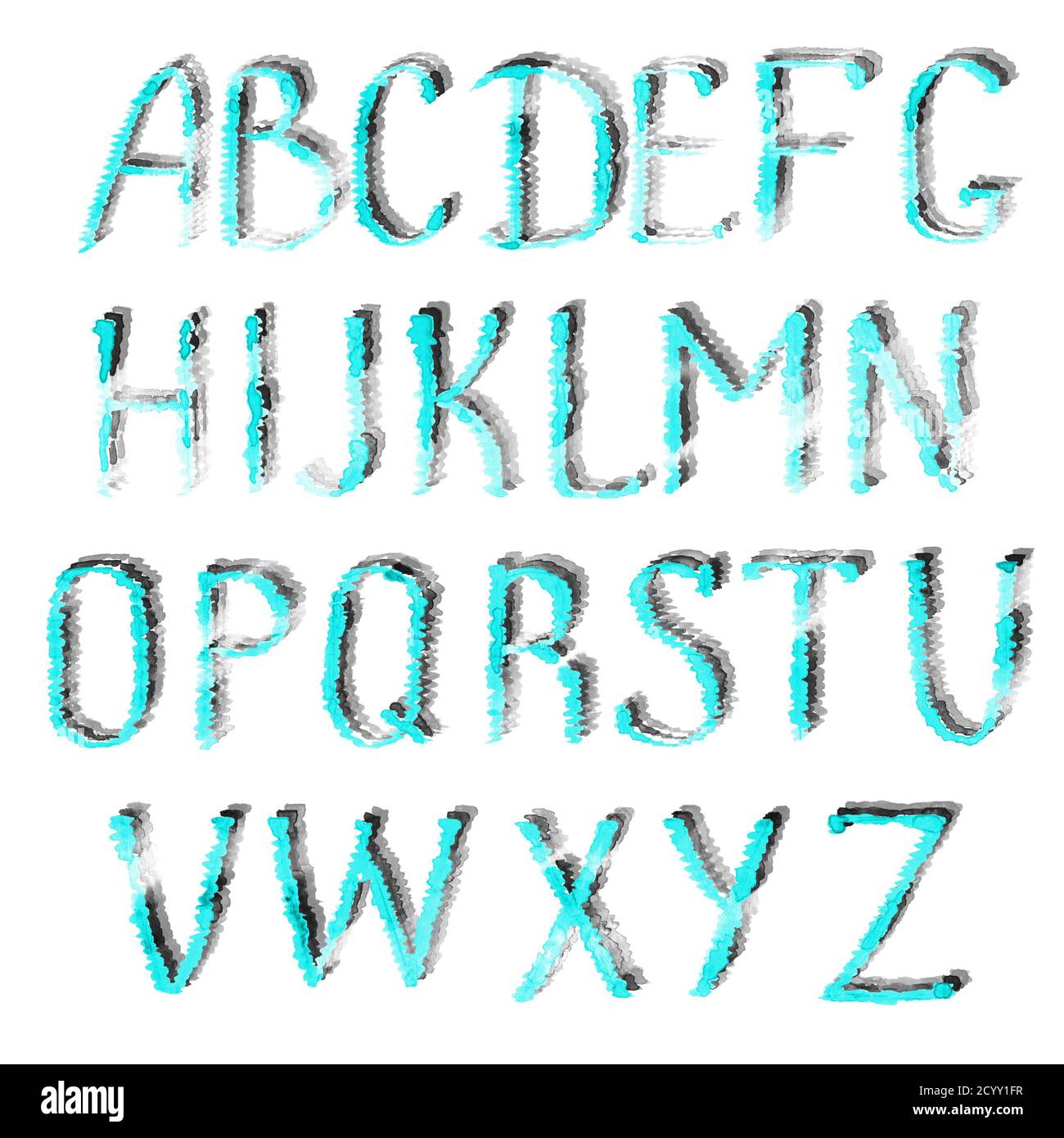 Turquoise alphabet. Watercolour hand drawn english alphabet letters ...