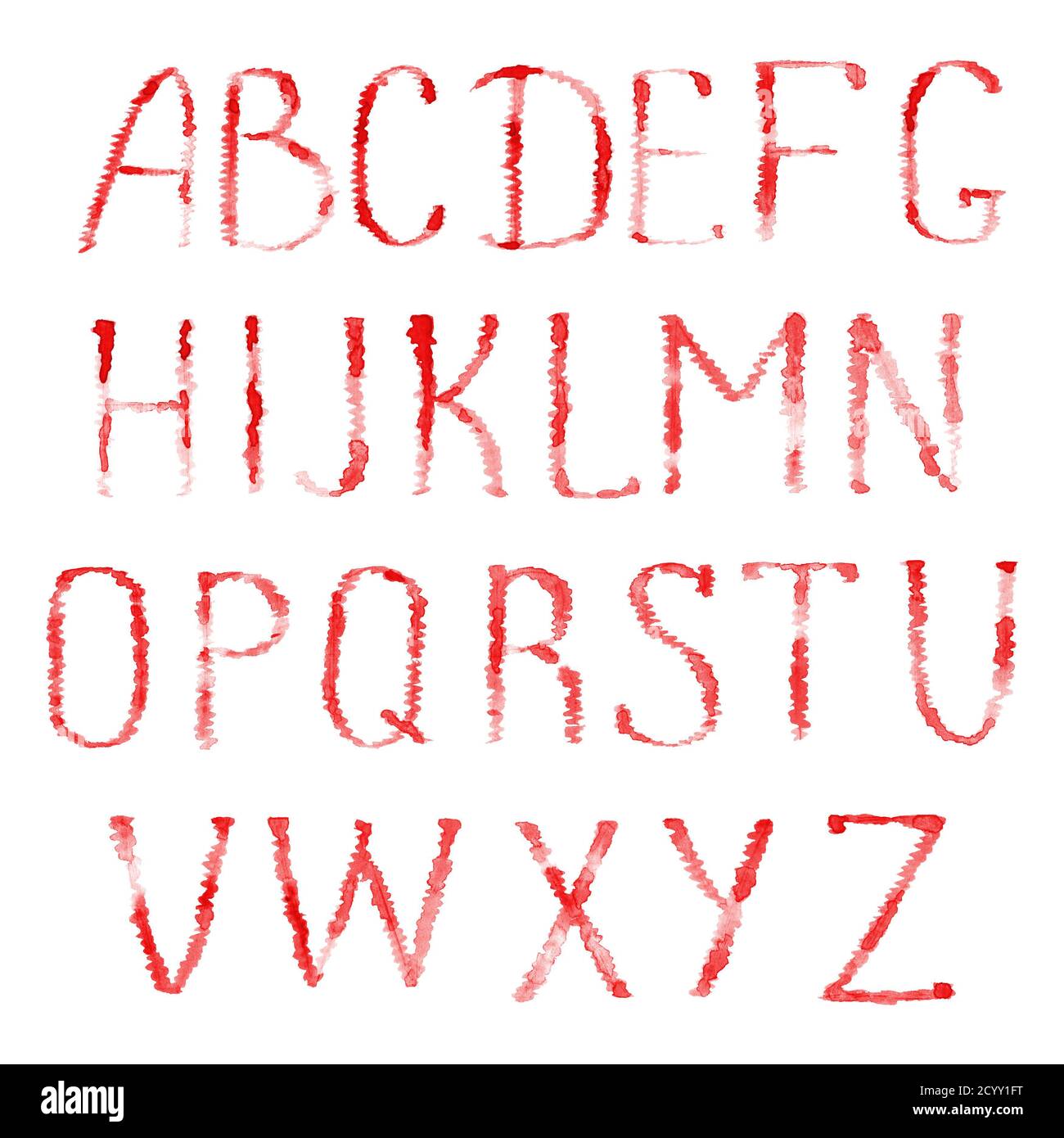 Red alphabet. Watercolour hand drawn latin alphabet isolated on white ...
