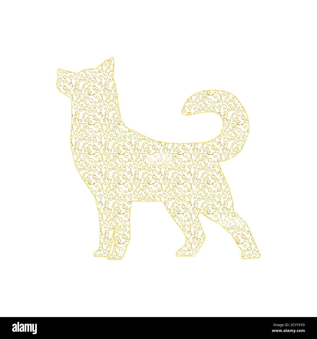 Hand drawn gold dog in oriental style isolated on white background ...