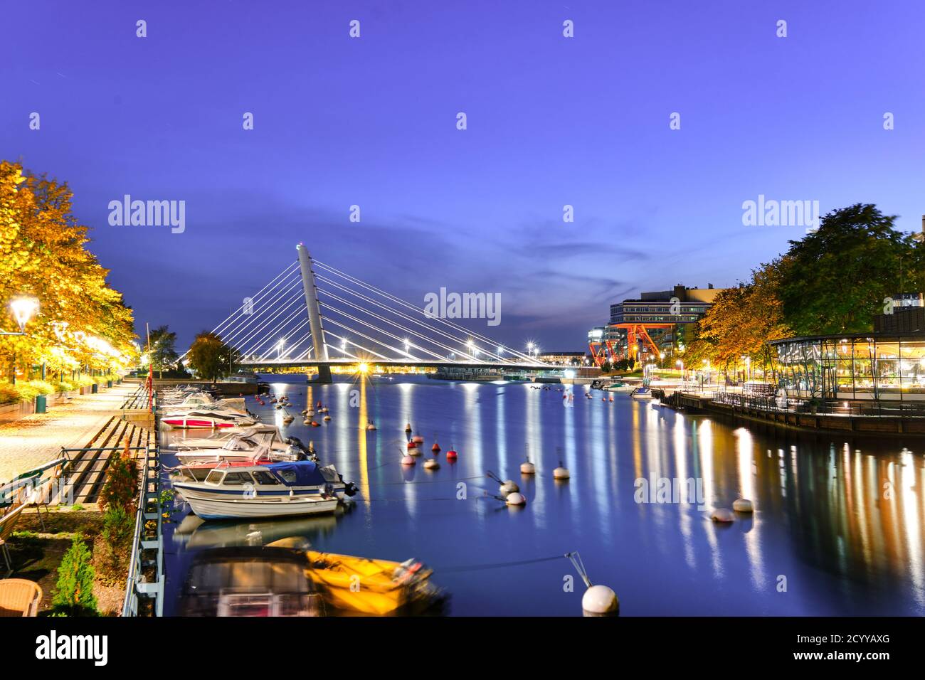 Evening view of Ruoholahti channel in Helsinki, Finland. Autumn ...