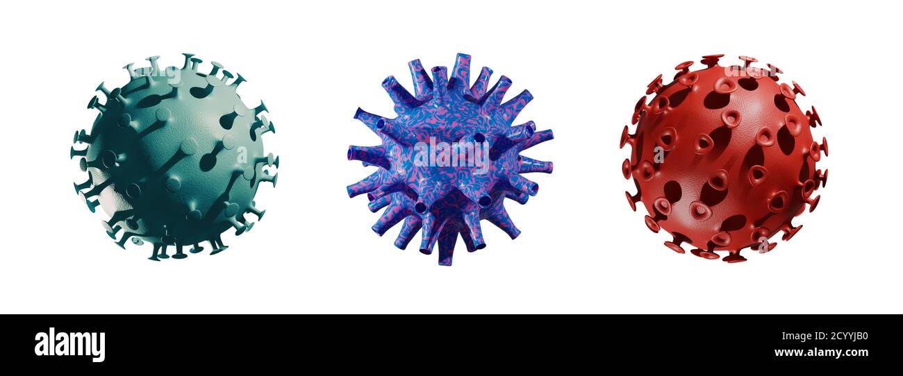Three models of viruses isolated on white background. Coronavirus 3D ...